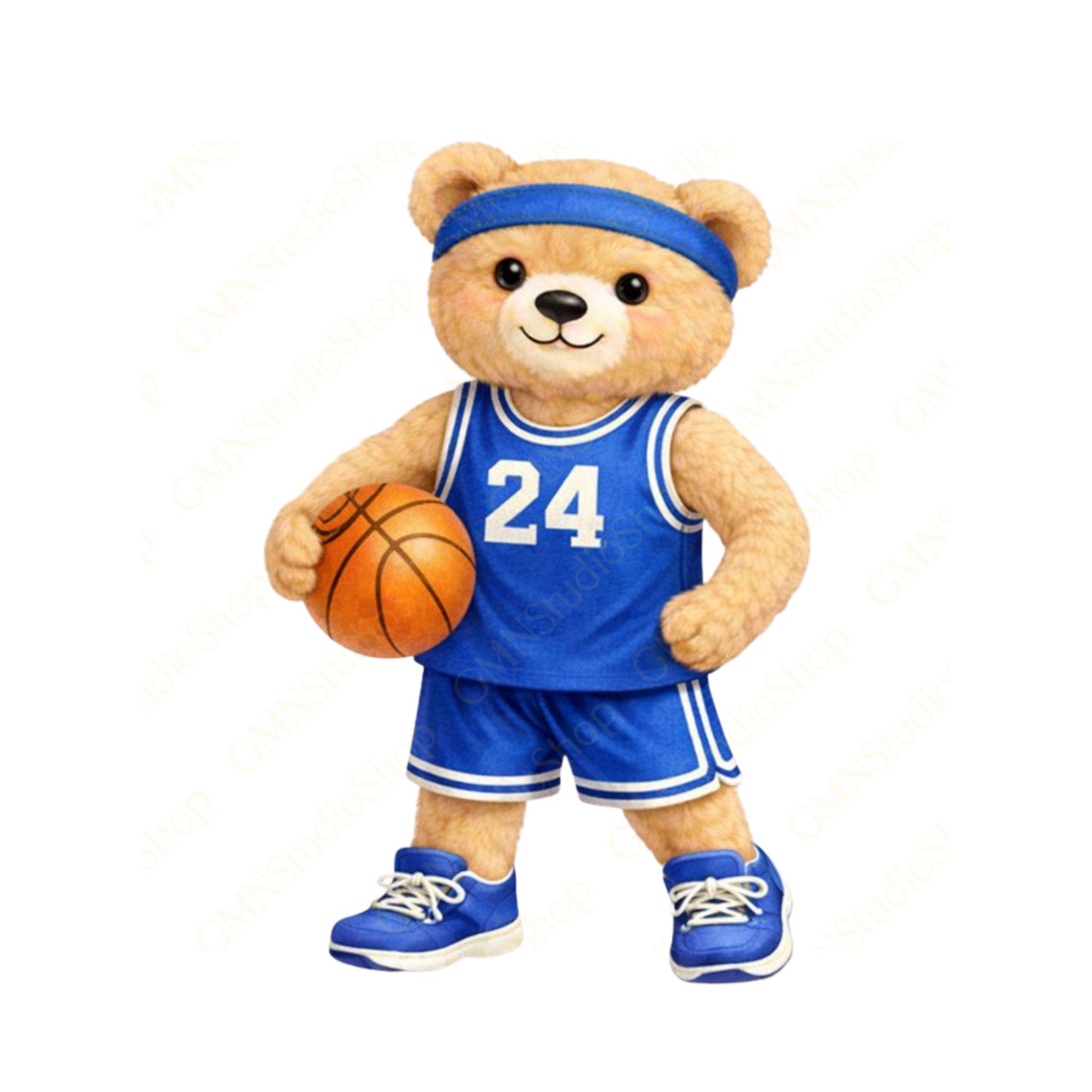 Watercolor Basketball Teddy Bear Clipart, Sports Jersey PNG (digital ...