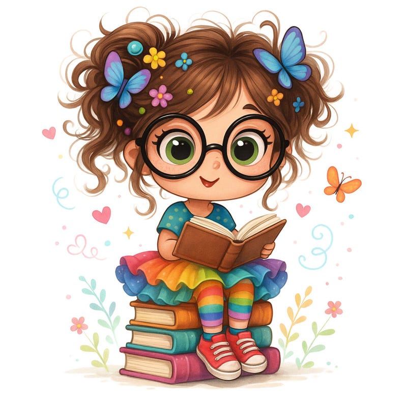Whimsical School Girl Clipart, Watercolor Kids Art (digital Download ...