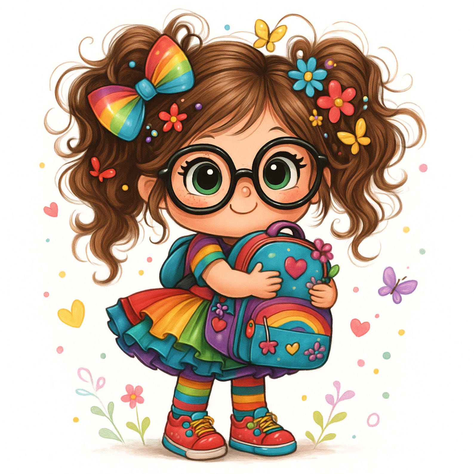 Whimsical School Girl Clipart, Watercolor Kids Art (digital Download ...