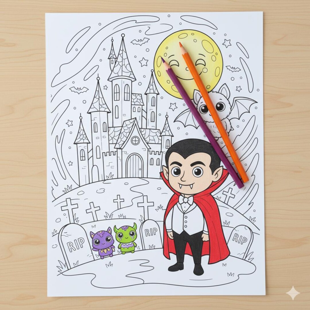 Spooky Vampire Castle Coloring Page - Instant Digital Download - Etsy