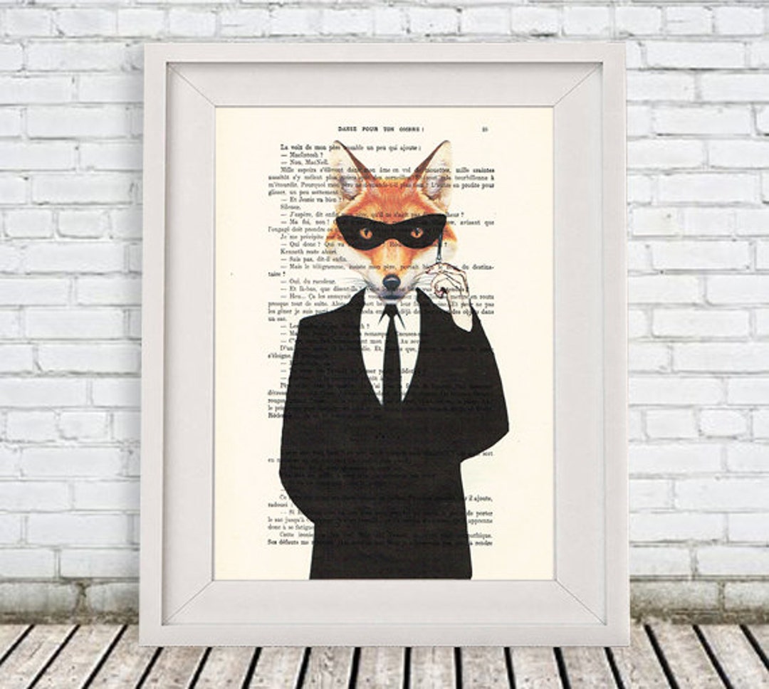 Masked Red Fox Print, Ready for Party, Christmas Time, Fox Glicee Print ...