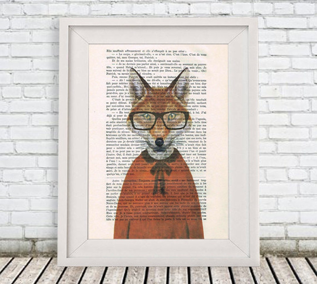 Clever Fox Print in Orange Shirt, Animal and Spectacles, Nerdy Fox ...