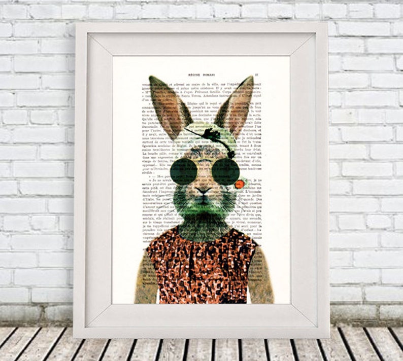 Rabbit Poster Vintage Rabbit Illustration Bunny Print Bunny - Etsy