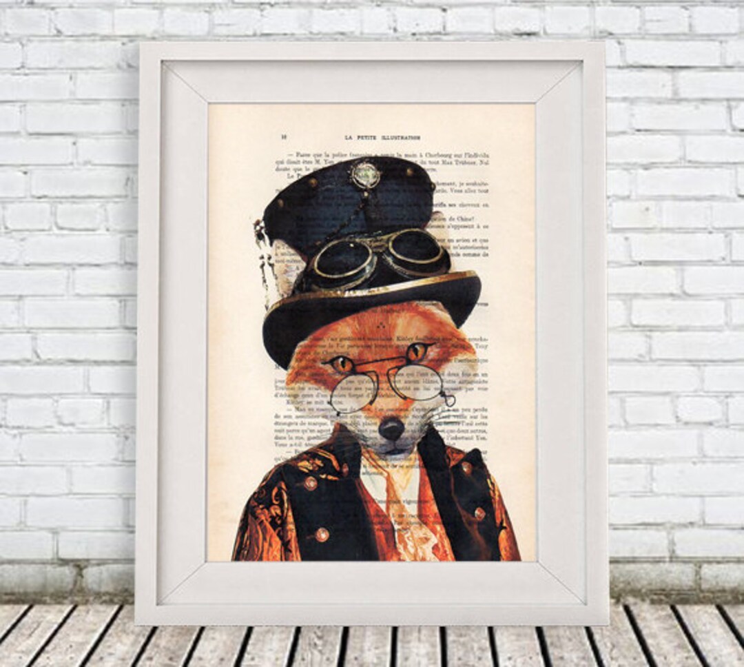 Burlesque Fox Print, Woodlands Decor, Steampunk Animal, Fox With ...