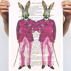 Gay Rabbits Moustache Print Print Illustration Acrylic Painting Gay ...