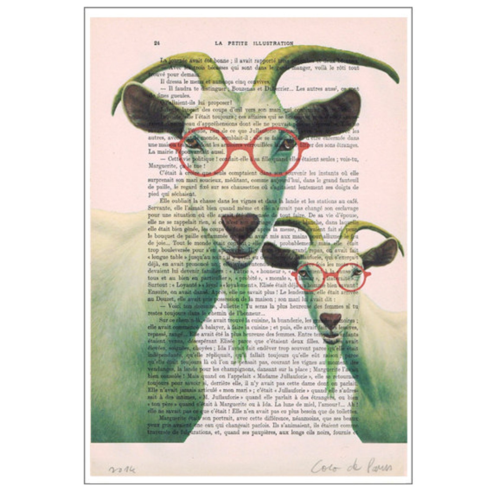 Two Clever Goats With Spectacles, Animal Painting, Decorative Art, Goat ...
