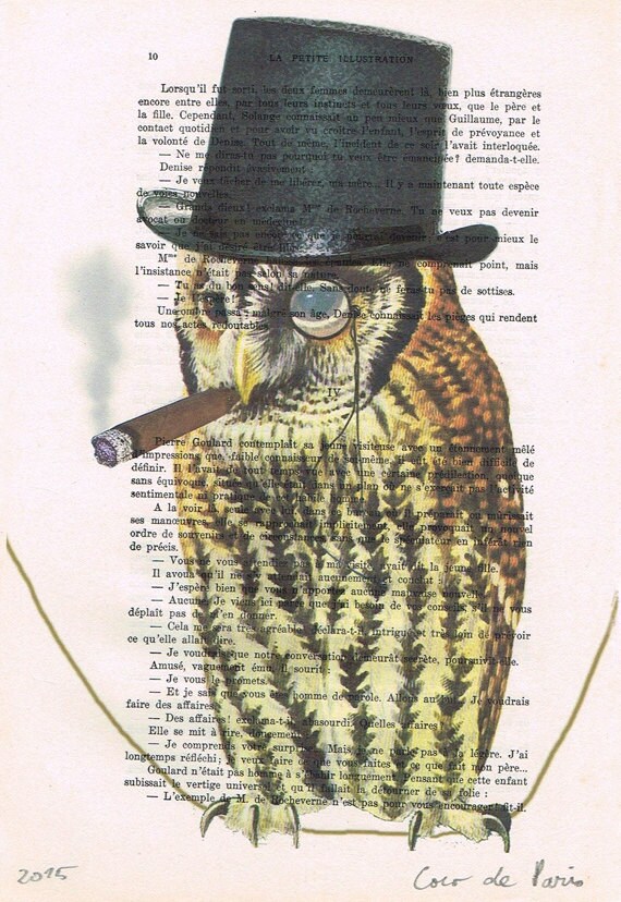 Steampunk Owl Smoking: Art Poster Digital Art Original - Etsy