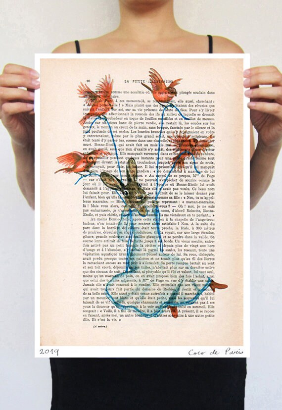 Rabbit on a Swing Original Rabbit Print on Vintage Paper for | Etsy