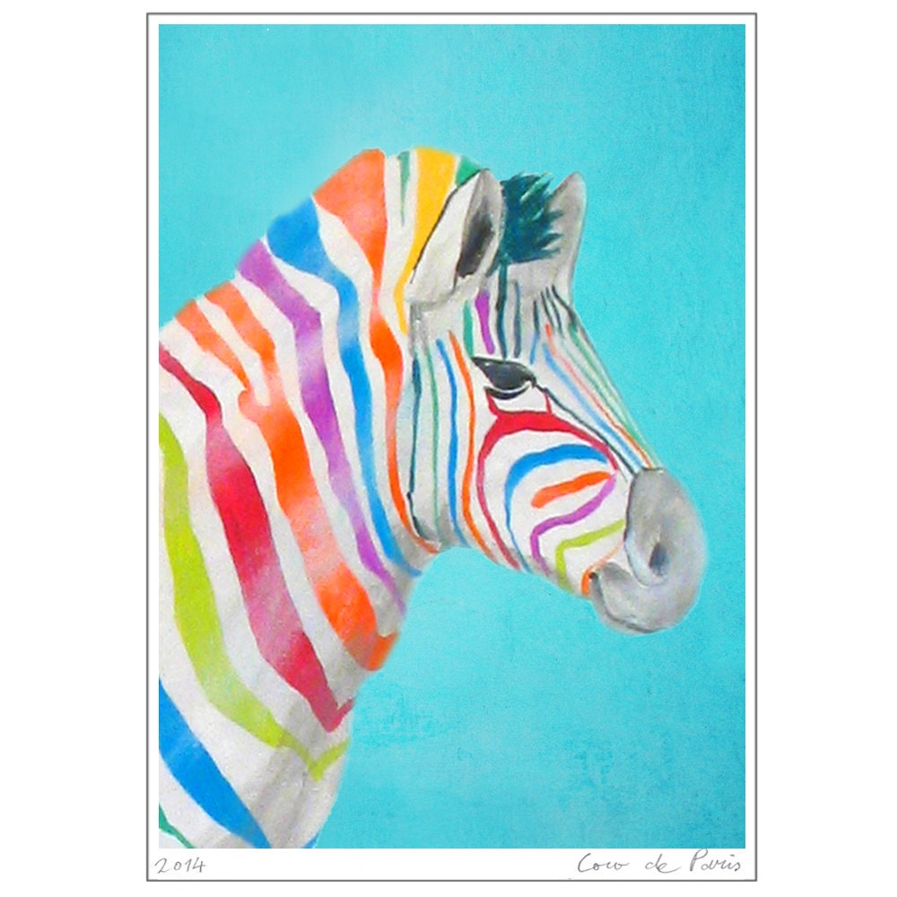 Rainbow Zebrazebra Crossingzebra Painting Zebra Arthuman - Etsy