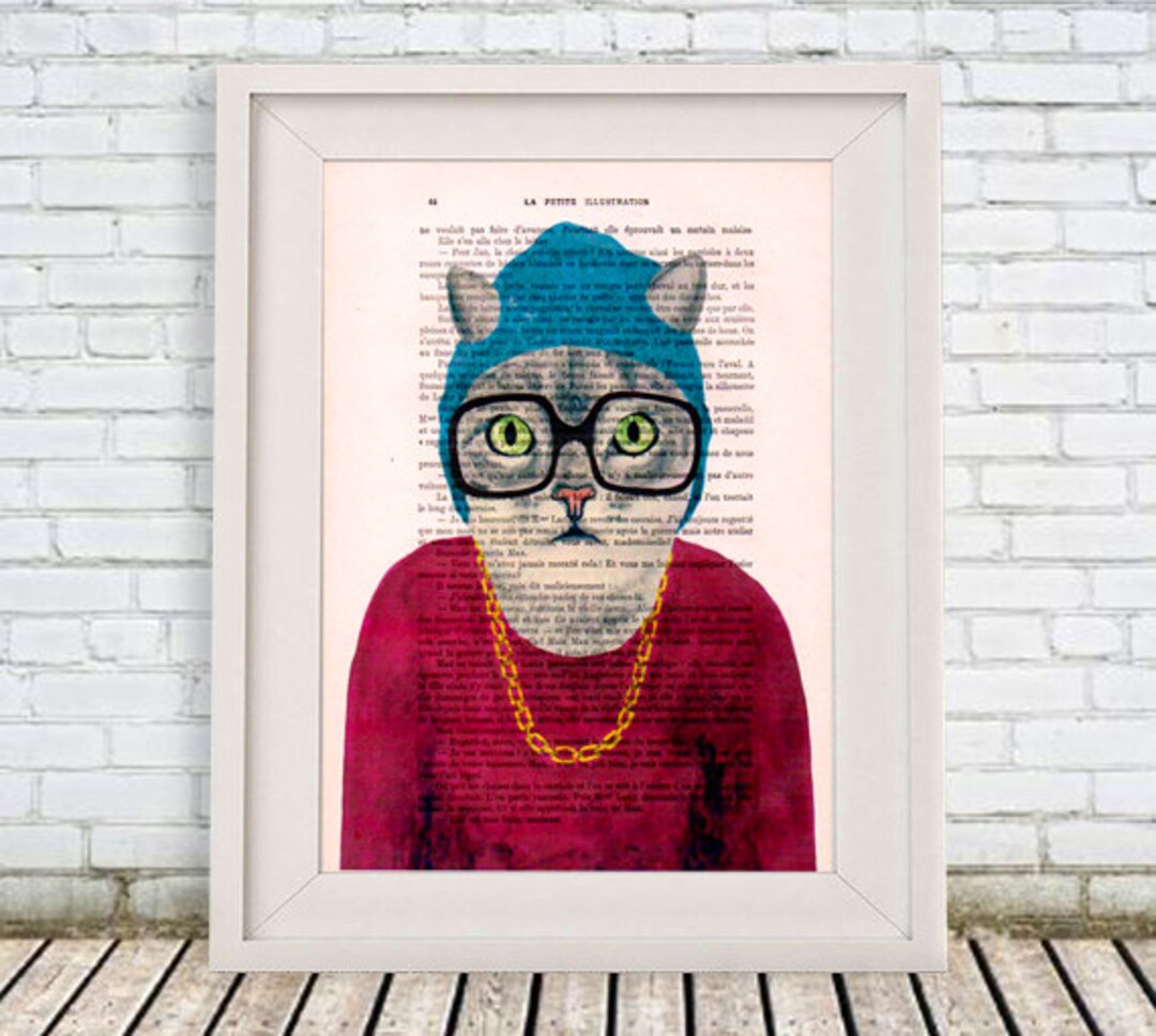 Cat Digital Print Poster Drawing Illustration Giclee Mixed Media Art ...