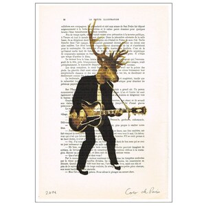 Rocker Deer Print, Drawing Illustration Giclee Prints Posters Mixed ...