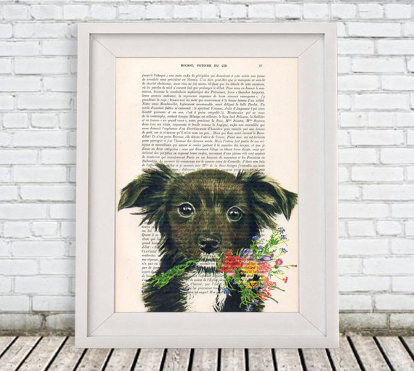 Doggy With Flowers Drawing Dog Illustration Dog Print Dog | Etsy