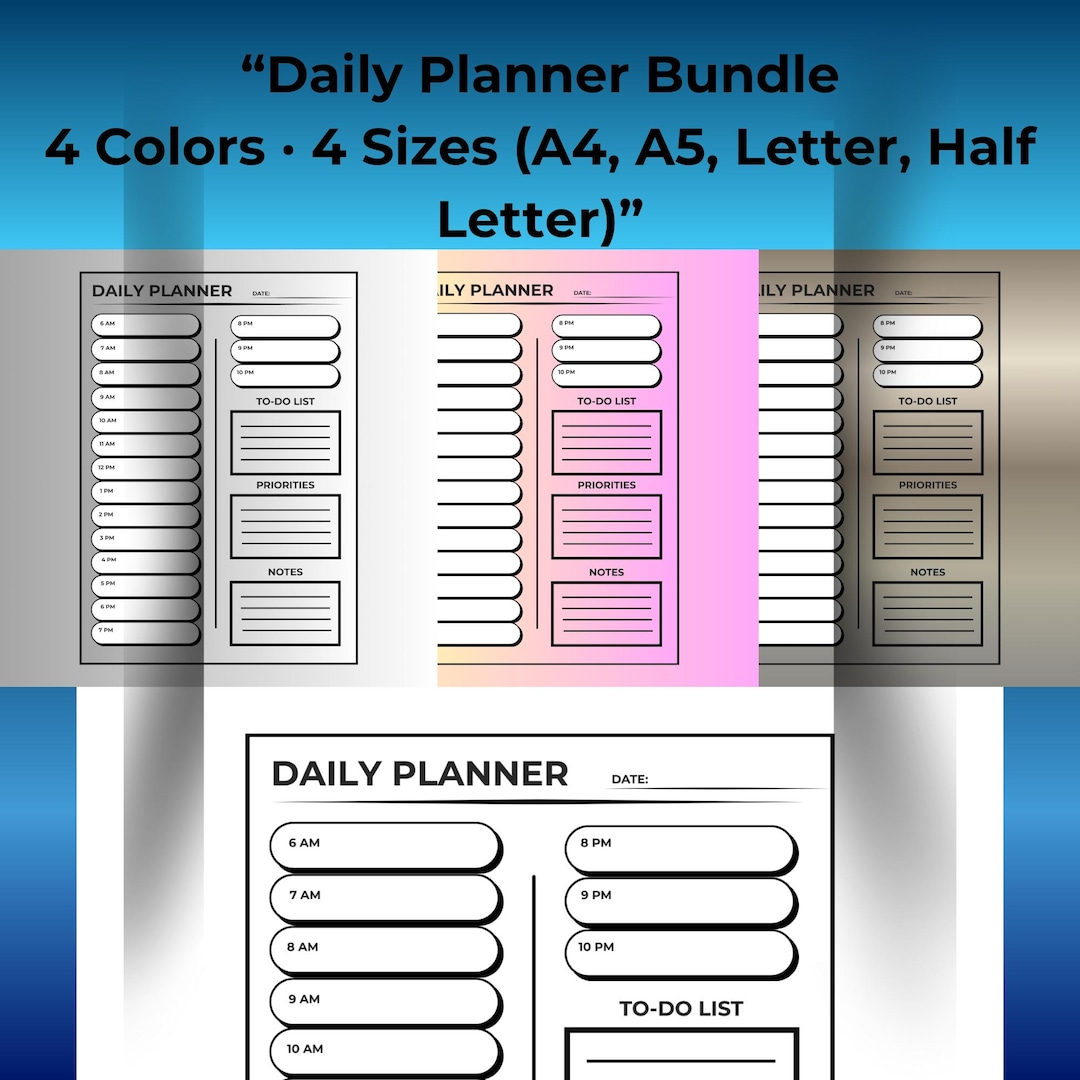 Daily Planner Printable Bundle: 4 Colors, 4 Sizes (instant Download) - Etsy