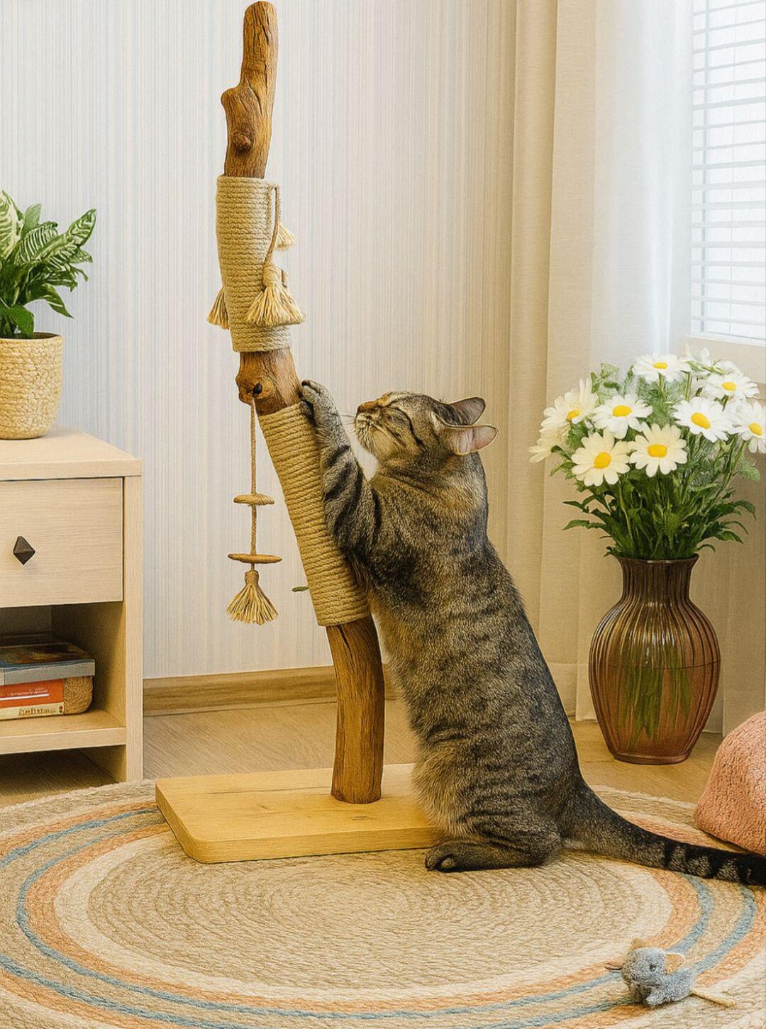 Wooden Cat Scratching Post, Jute Rope, Modern Cat Furniture - Etsy