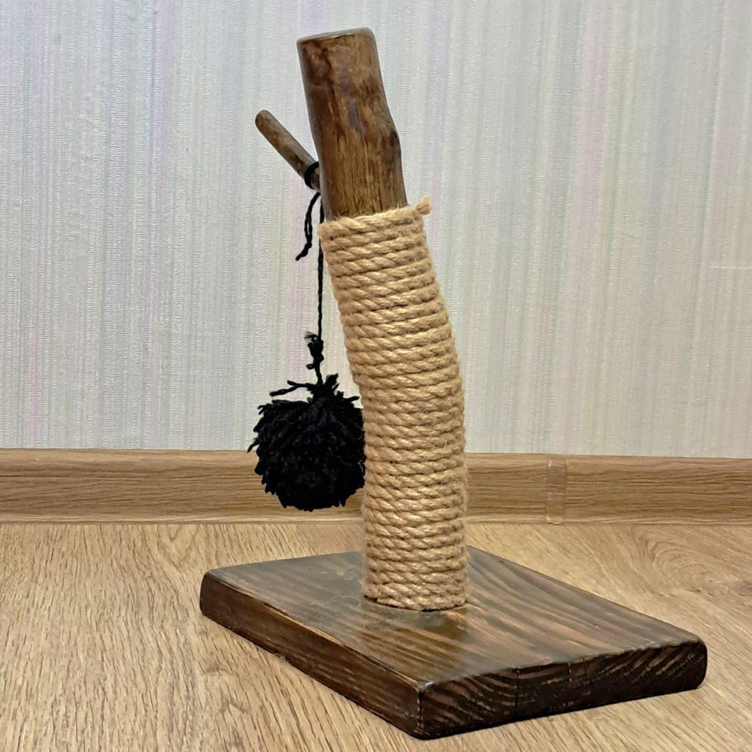 Natural Wood Kitten Scratching Post – Small Cat Scratch Toy With Jute ...