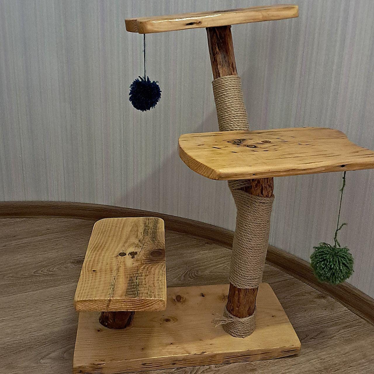 Handmade Wooden Cat Tree, Natural Wood, Cat Play Tower,rustic Cat Tree ...