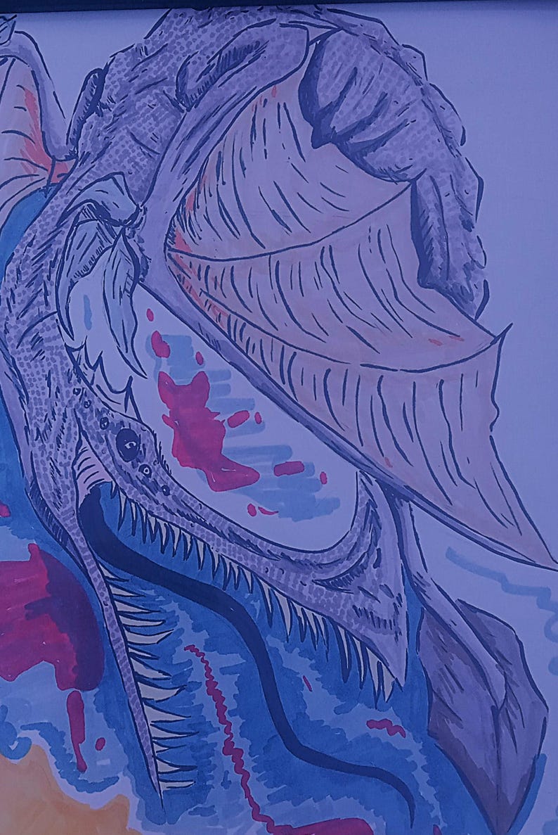 Nightmare Pterodactyl Drawing: Hand-drawn Creature Art (11x16 Framed ...