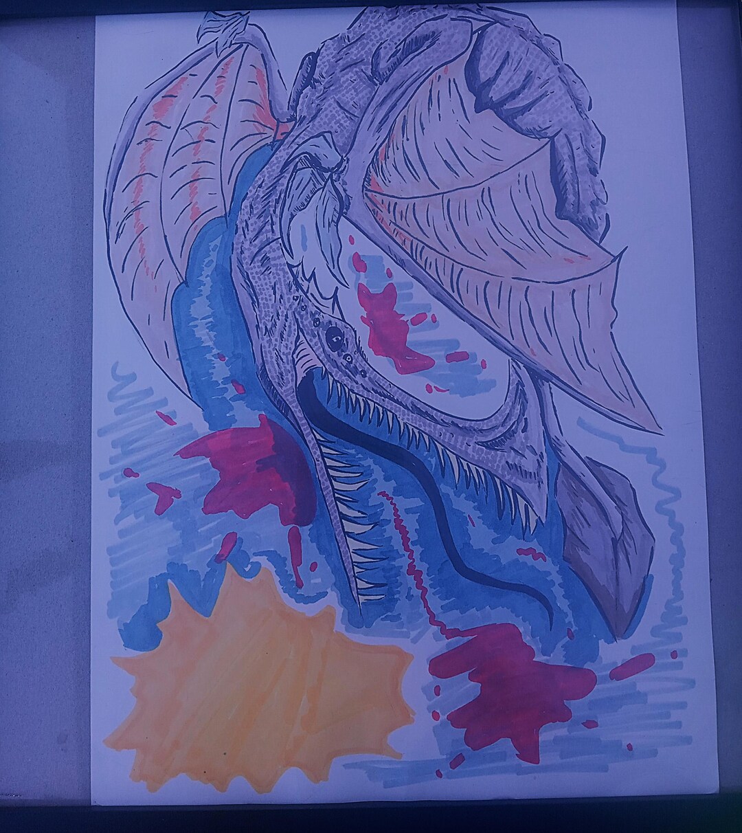 Nightmare Pterodactyl Drawing: Hand-drawn Creature Art (11x16 Framed ...