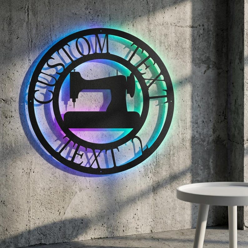 Custom Sewing Machine Metal Wall Art RGB LED Option – Tailor Gift ...