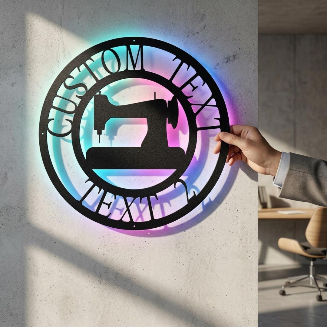 Custom Sewing Machine Metal Wall Art RGB LED Option – Tailor Gift ...