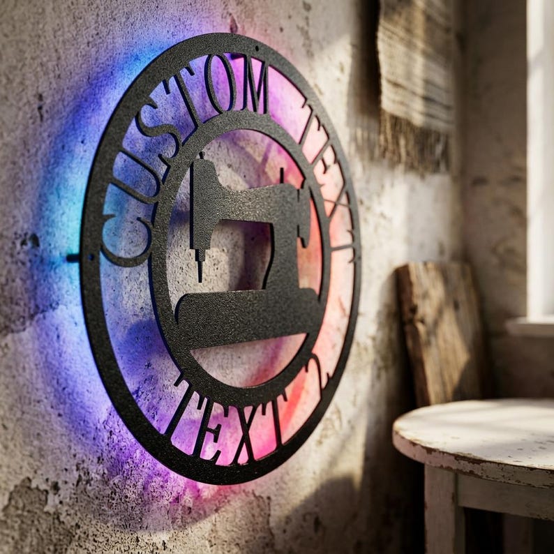 Custom Sewing Machine Metal Wall Art RGB LED Option – Tailor Gift ...