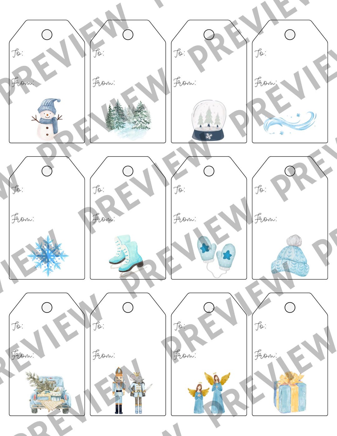 Holiday Watercolor Gift Tags – Printable Blue Winter Gift Tags - Etsy