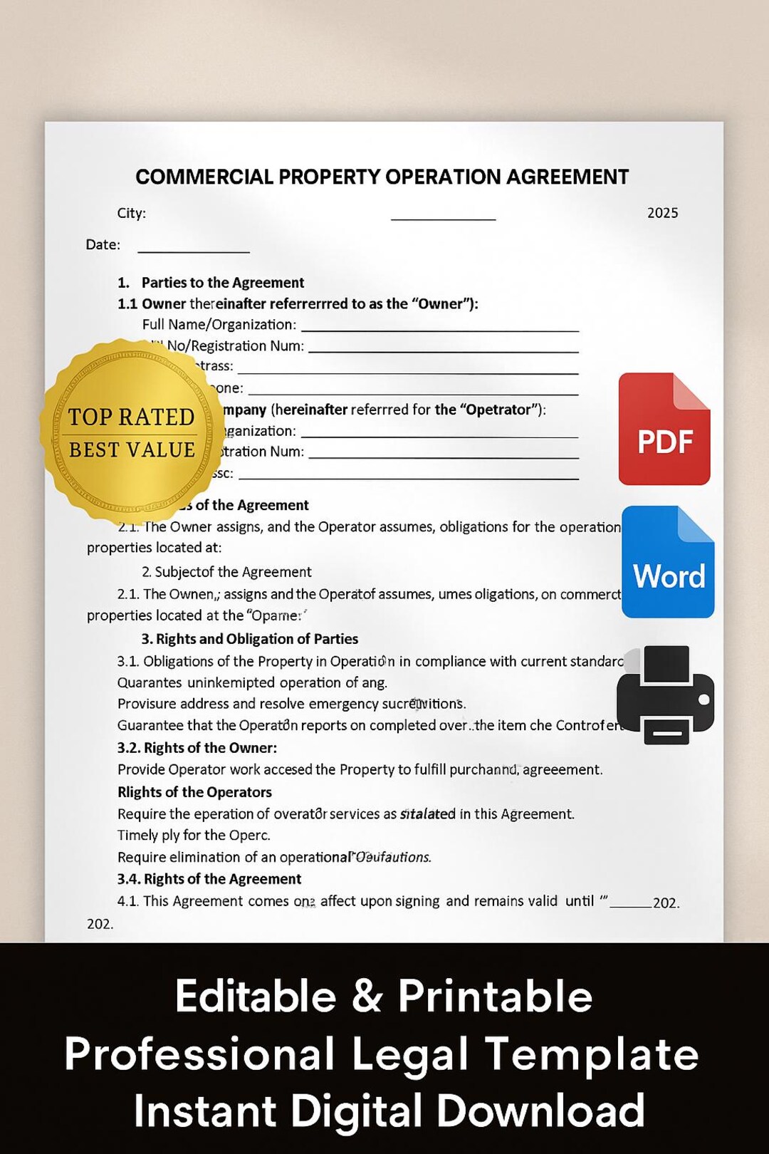 Commercial Property Operation Agreement Template | Real Estate ...