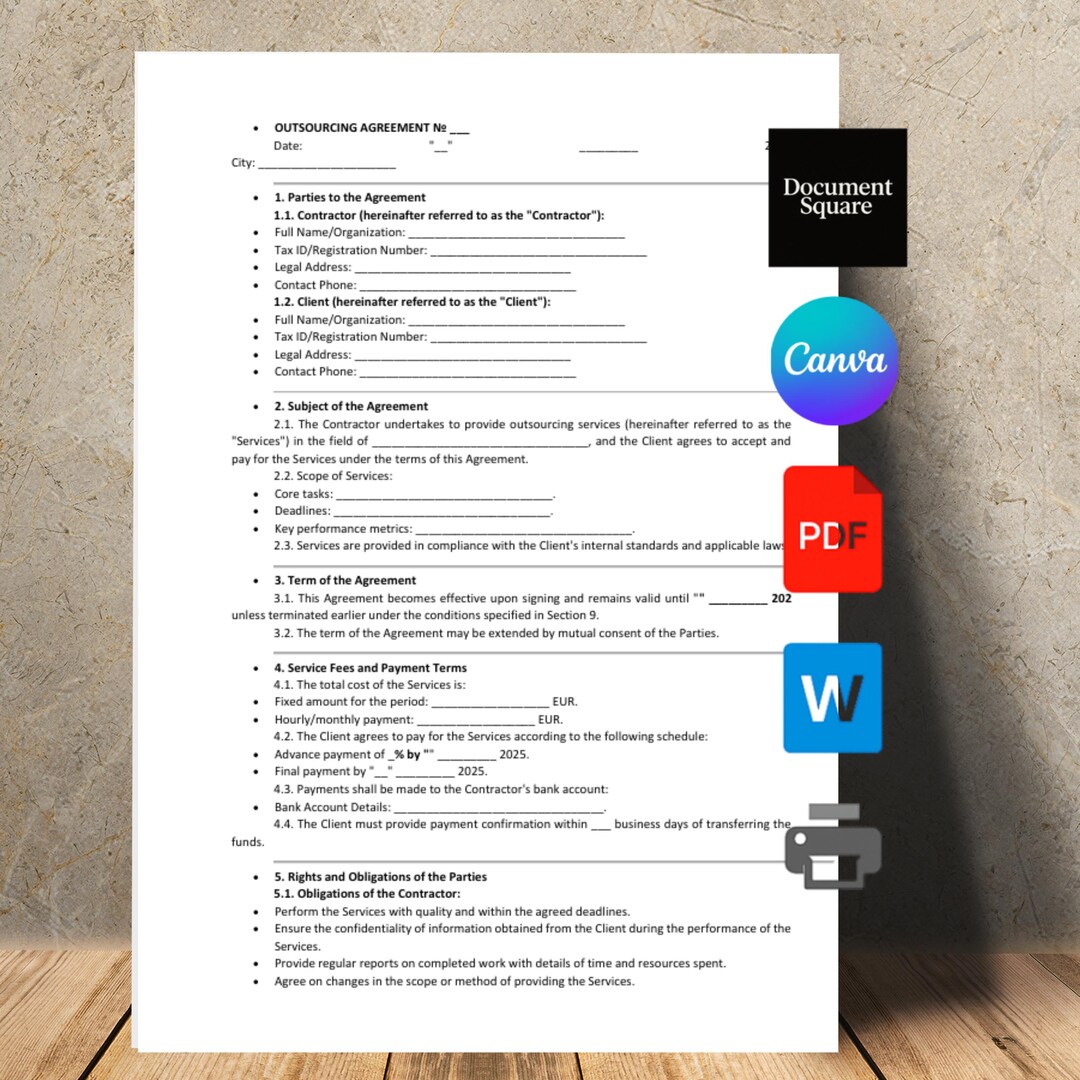 Outsourcing Agreement Template: Editable Legal Contract (word & PDF) - Etsy