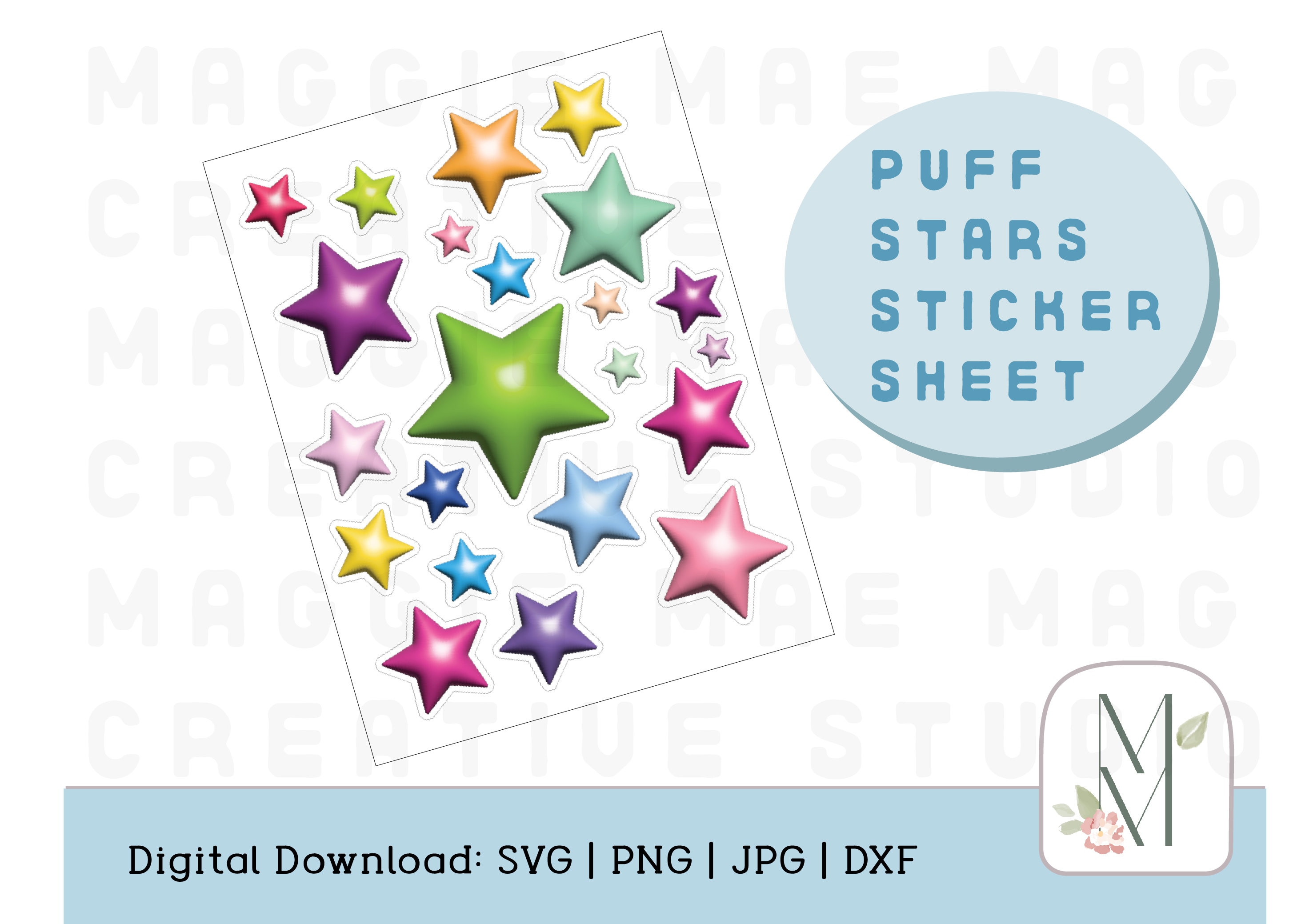 Printable Puffy Star Sticker Sheet! Inflated Stars, Balloon Stars, 3D ...
