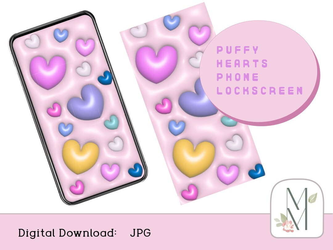 Puffy Heart iPhone Lock Screen Art, Heart Wallpaper, Puff Heart Lock ...