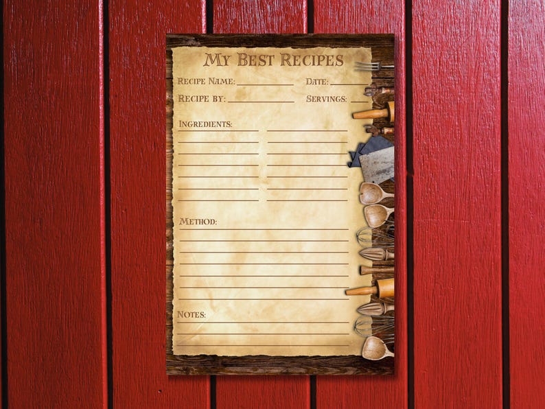 Blank Recipe Template Printable, Vintage Recipe Pages, Antique Kitchen ...