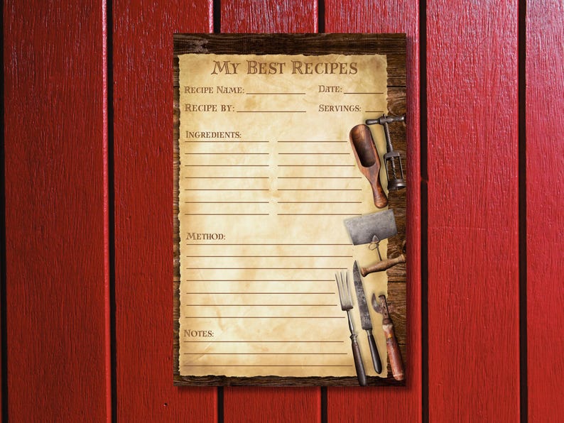 Blank Recipe Template Printable, Vintage Recipe Pages, Antique Kitchen ...