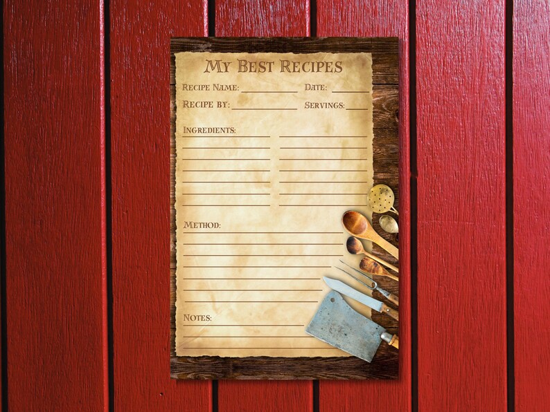 Blank Recipe Template Printable, Vintage Recipe Pages, Antique Kitchen ...