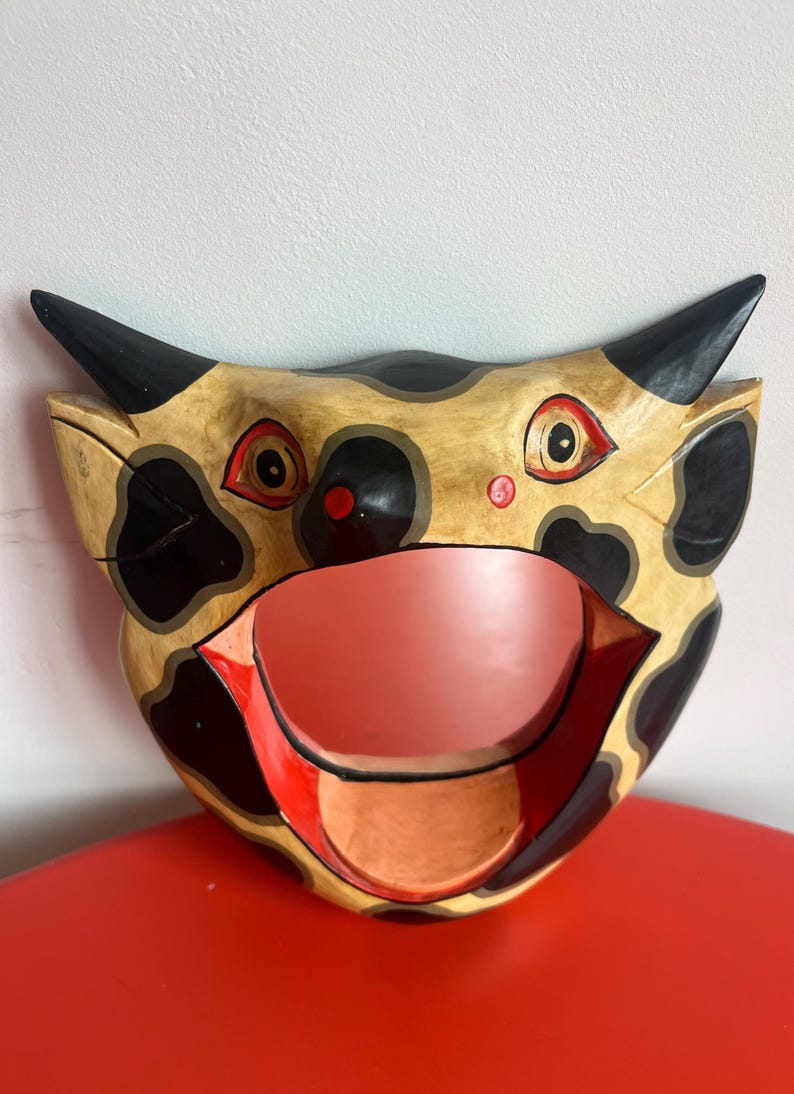 Handcrafted Indonesian Animal Mask Mirror: Painted Wood Folk Art Decor ...