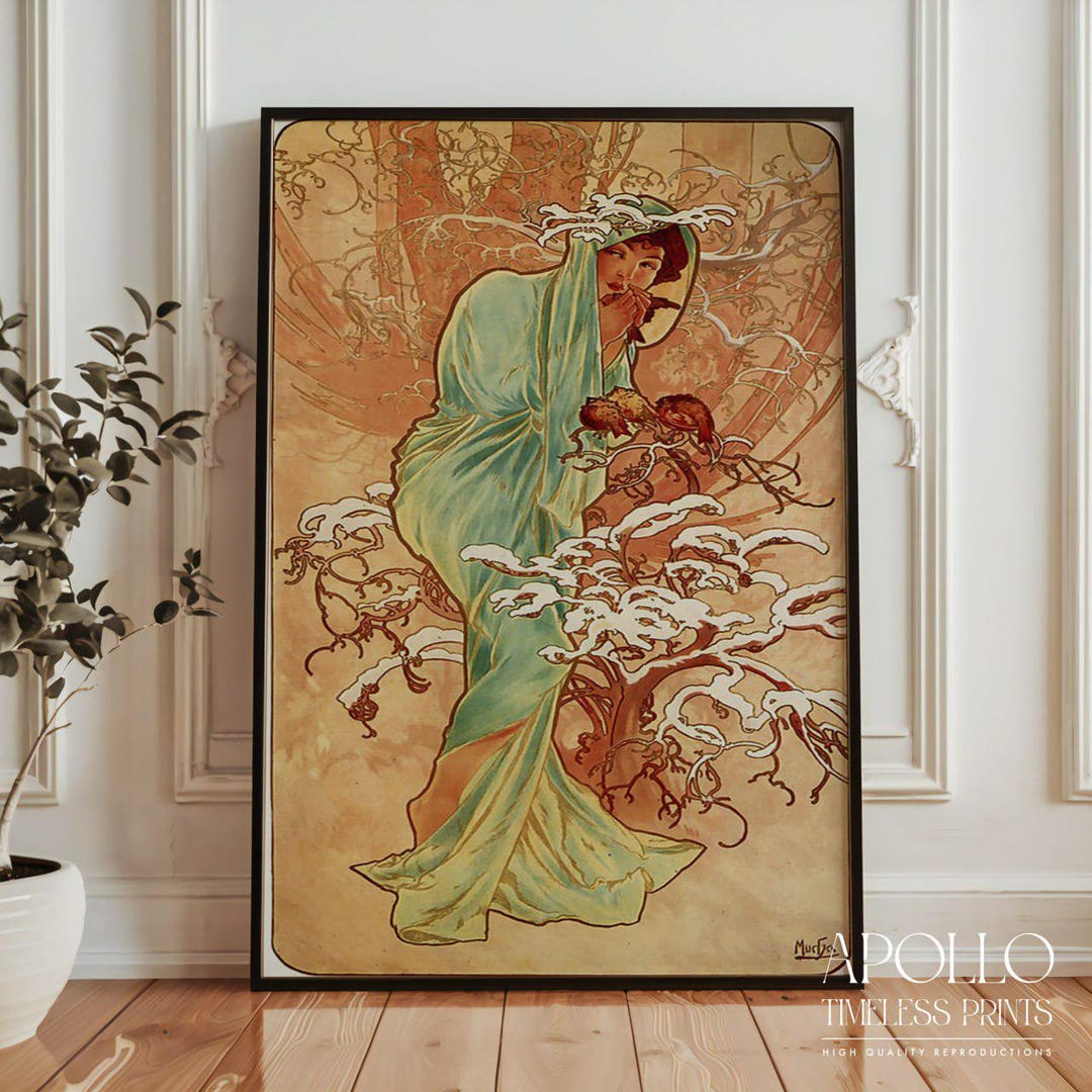 Winter From the Seasons Wall Art Poster by Alphonse Mucha, Art Nouveau ...