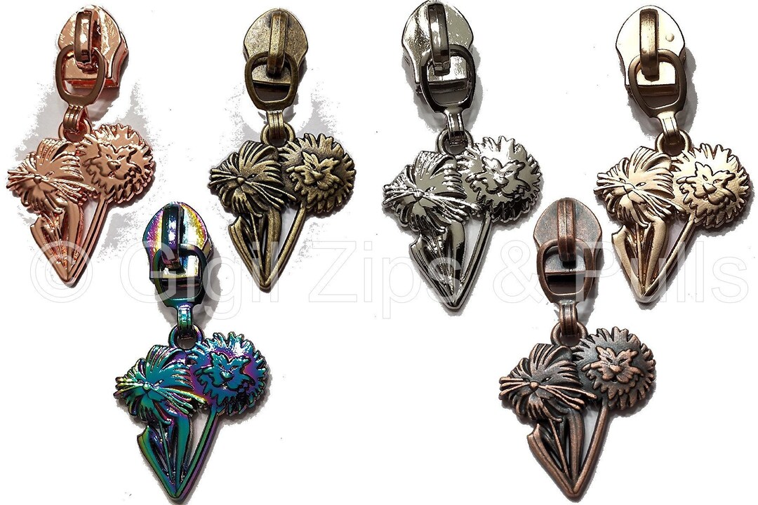 Lion and Tiger Flower Zipper Pull - Flower Zip Pulls - 7 Colors - Size ...