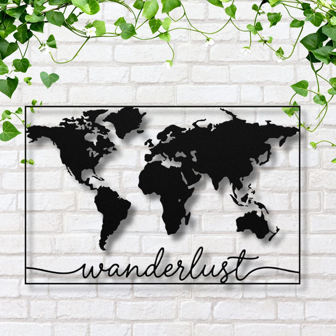 Wanderlust World Map Metal Sign | Boho Travel Decor - Etsy