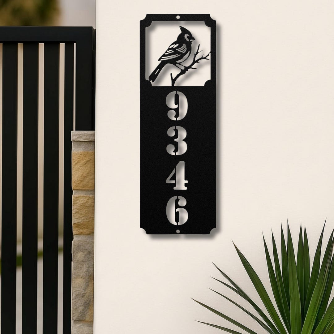 Vertical Cardinal Address Sign, Metal House Numbers, Bird Lover Gift ...