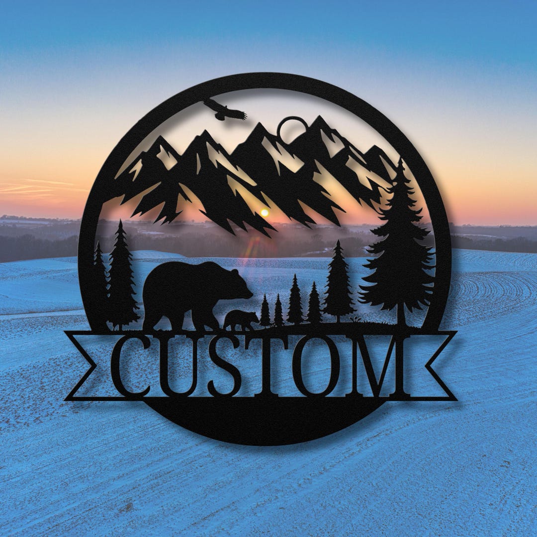 Custom Mountain Bear Metal Sign | Cabin Decor, Personalized Family Name ...