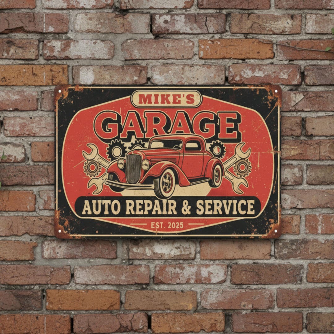 Personalized Garage Sign, Custom Auto Repair Metal Plaque, Vintage Hot ...