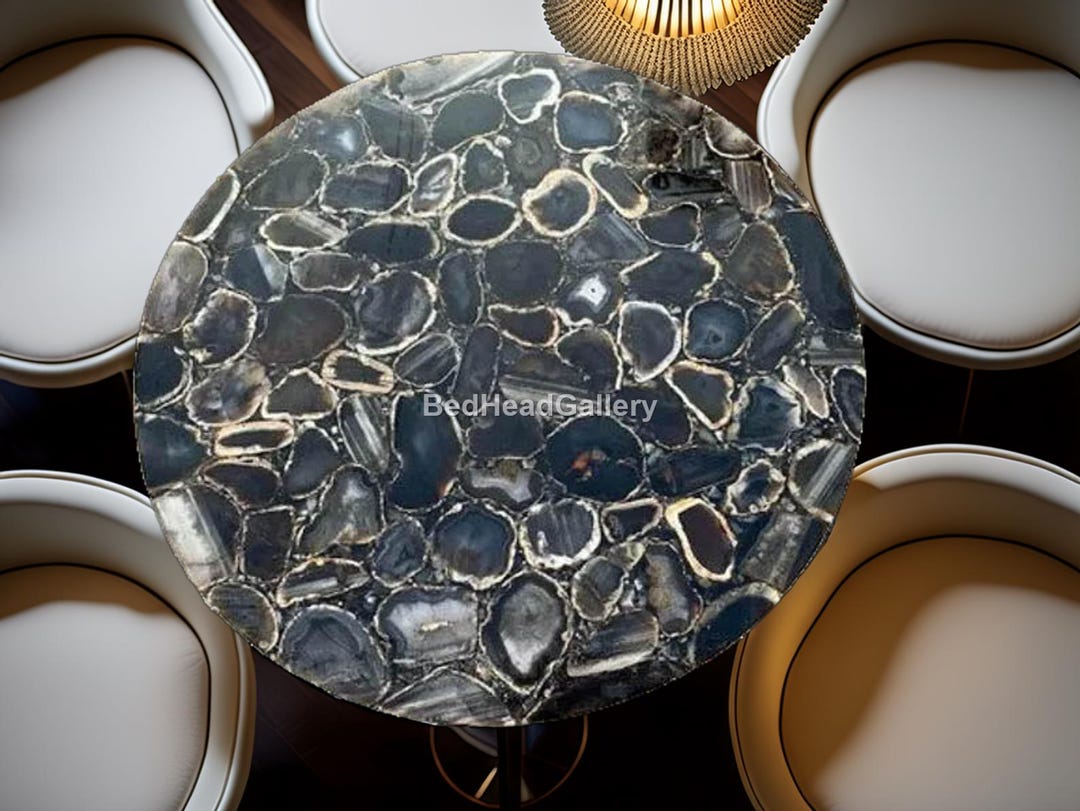 Custom Black Agate Table Top With Polished Finish | Luxury Gemstone ...