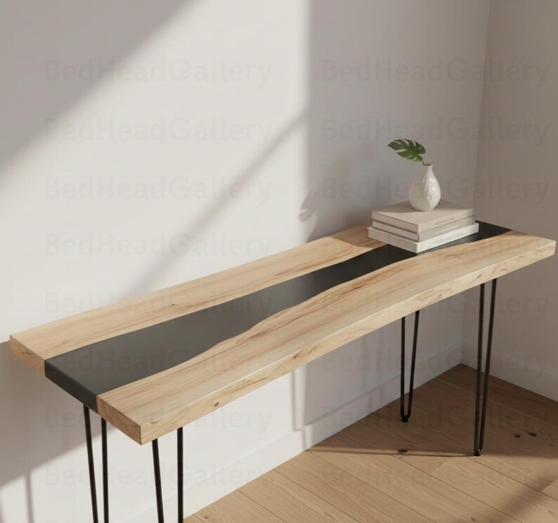 Live Edge Wood & Black Resin River Console Table | Modern Entryway ...