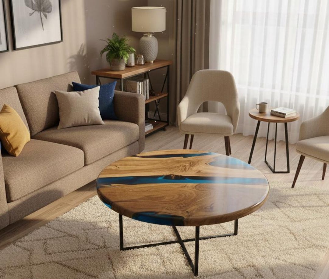 Handgefertigter runder Esstisch aus Holz - Moderner Massivholztisch mit ...