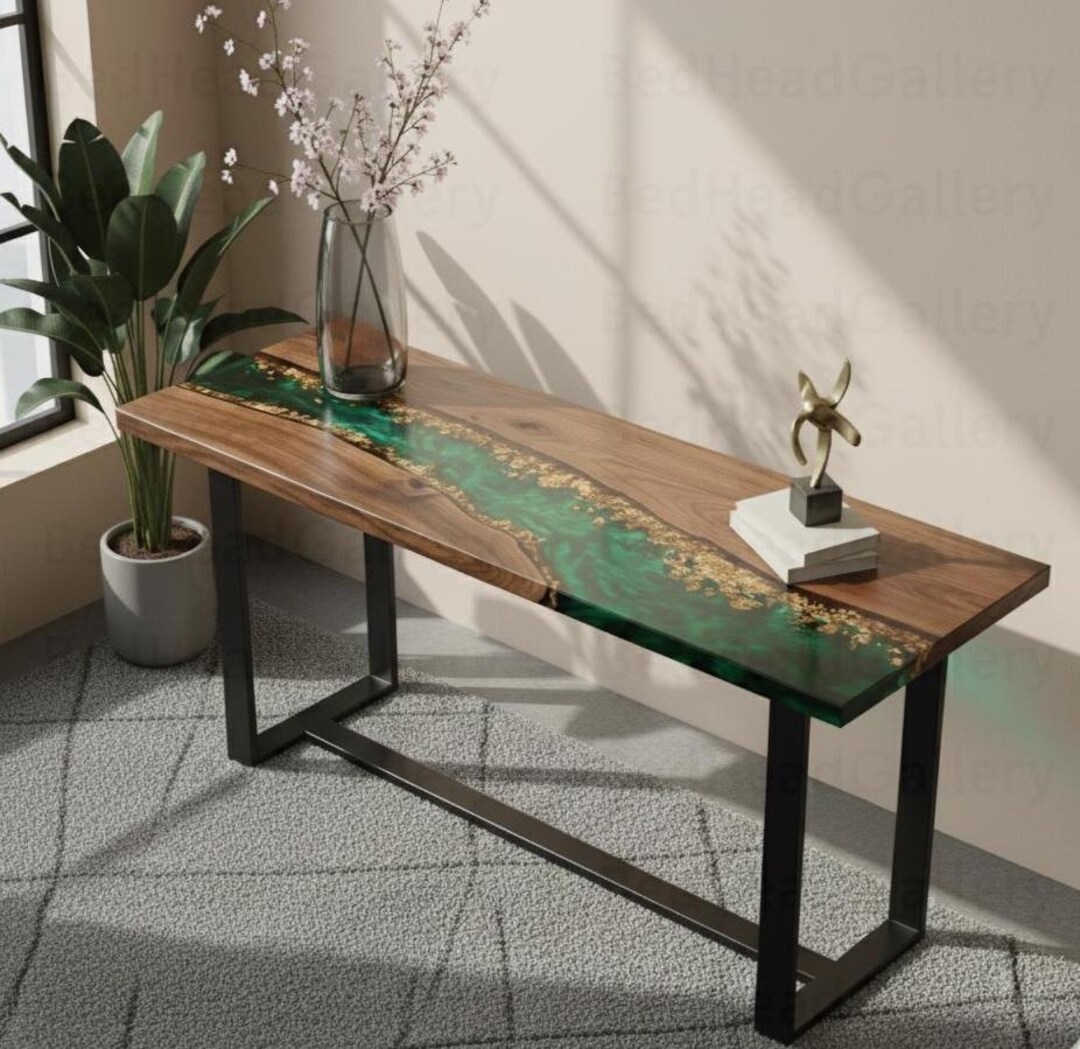 Handmade Wood Slab Console Table | Epoxy Resin River Design | Mid ...