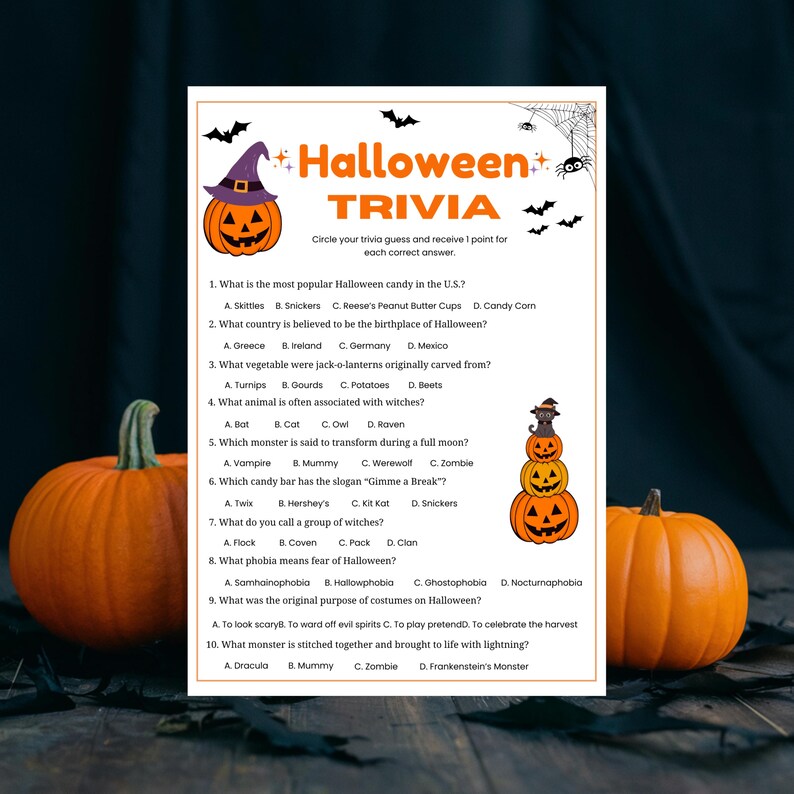 Halloween Trivia Game: Printable Student Party Activity (digital ...