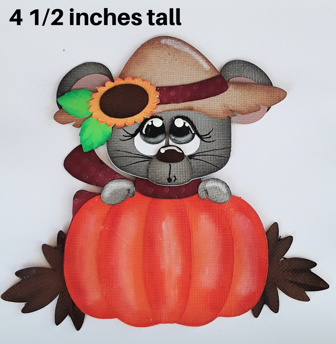 FALL MOUSE in PUMPKIN Paper Piecing 3D Die Cut for Premade Scrapbook ...