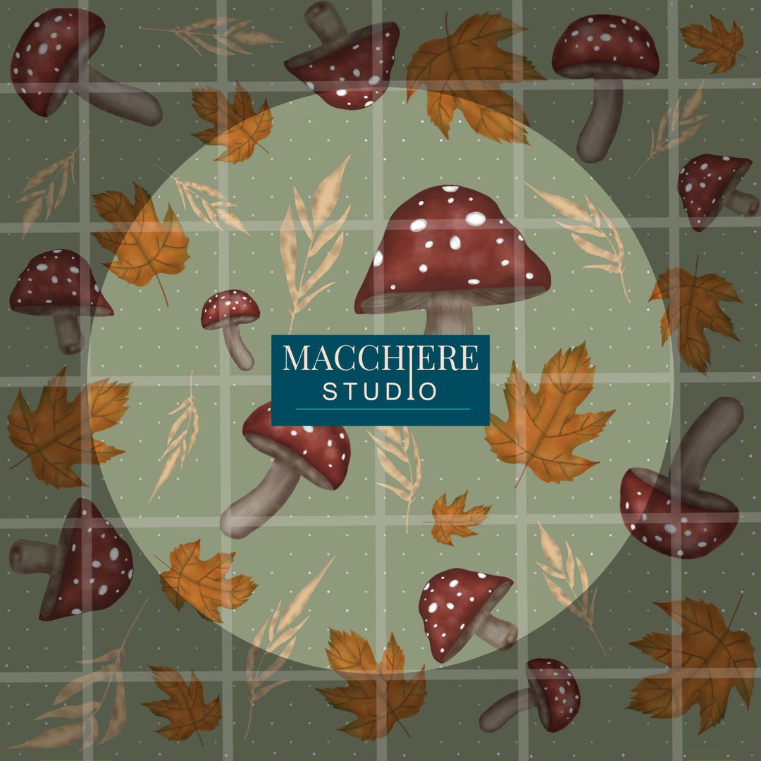 Autumn Mushroom Seamless Pattern | Fall Digital Paper With Leaves ...