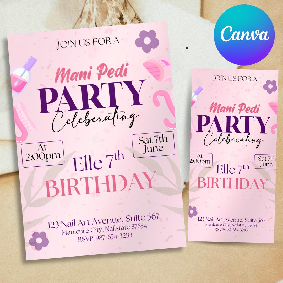 Mani Birthday Party Invitation, Birthday Party Invite, Spa Day Birthday ...