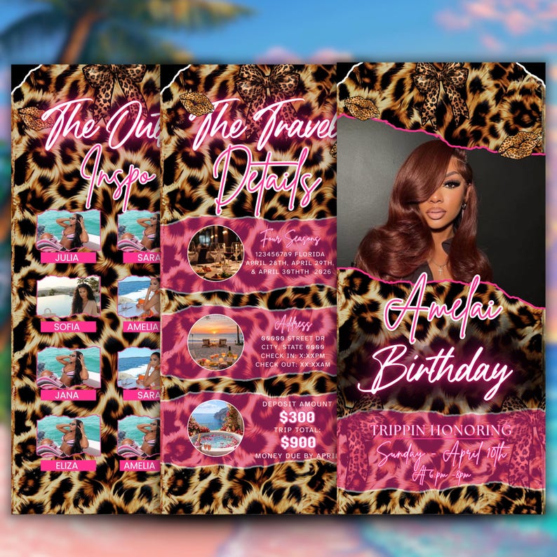 Birthday Template, Trip Animated Vacation Itinerary, Pink Leopard ...