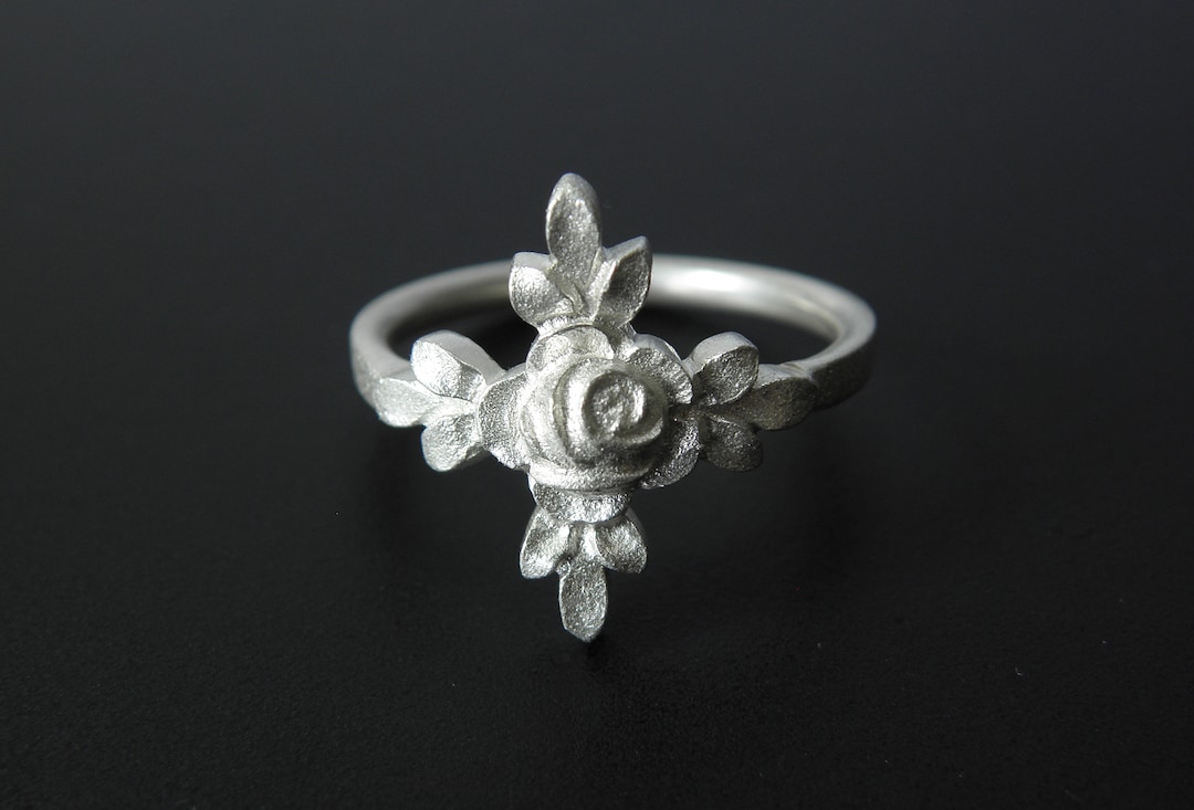 Rose Cross Ring in Solid Sterling Silver - Etsy
